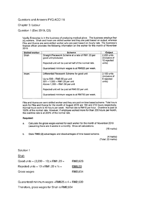 Tutorial Chapter 3 - labour - Introduction To Cost Accounting - QUESTION 1 (DEC2019) QUESTION 2 ...