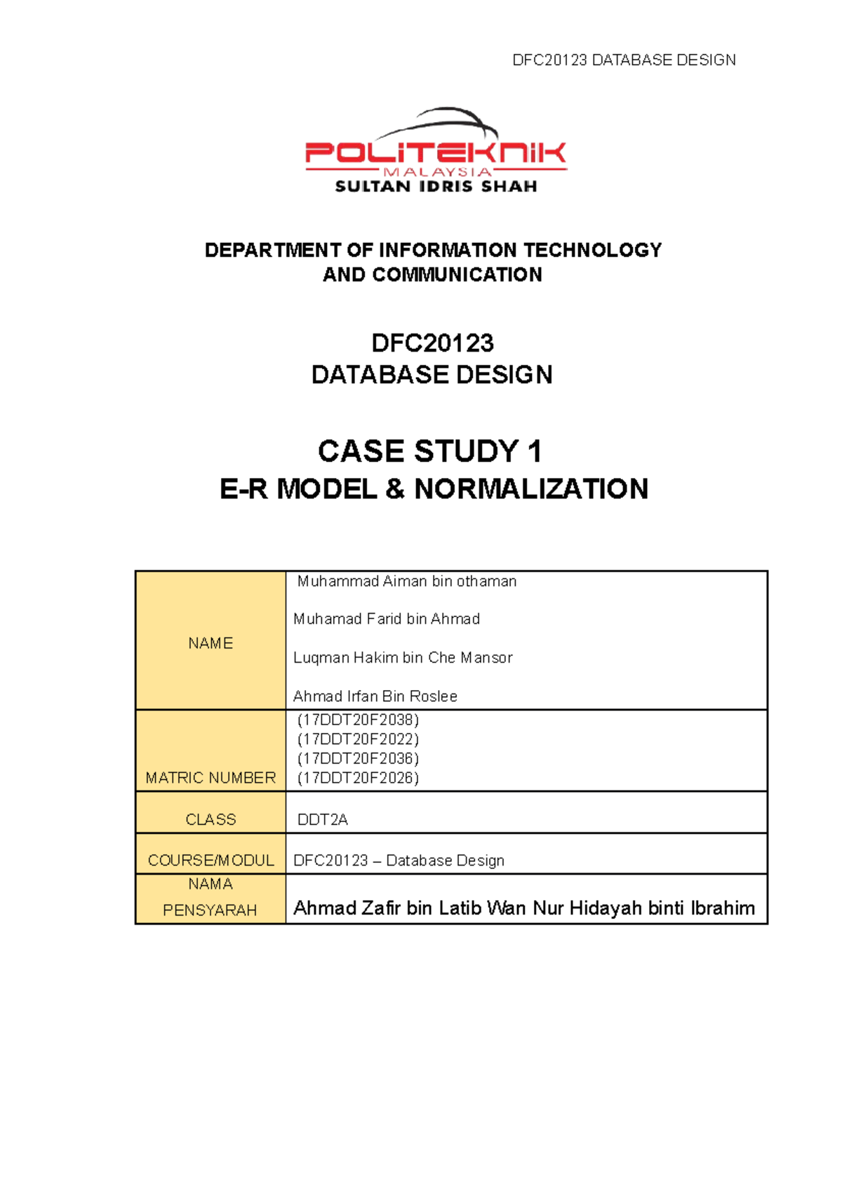 Case Study 1 - Question - DEPARTMENT OF INFORMATION TECHNOLOGY AND ...