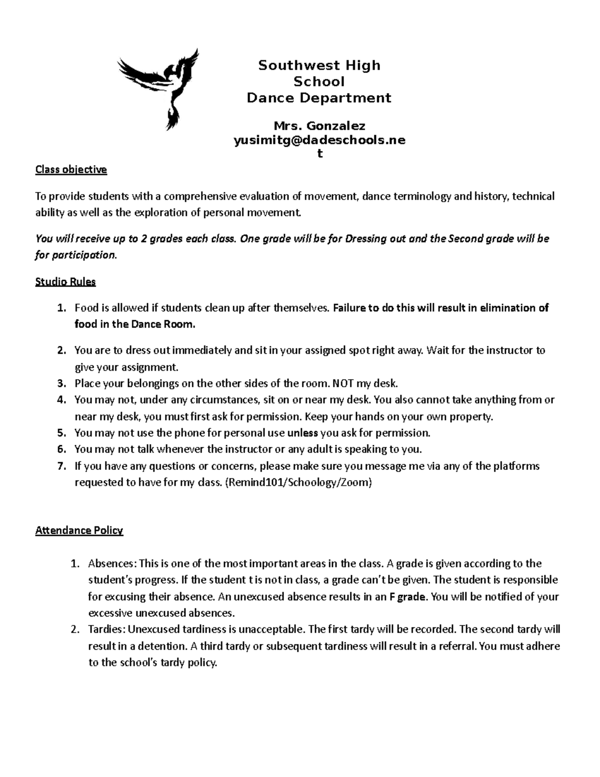 Dance Syllabus - here it is - Class objective To provide students with ...