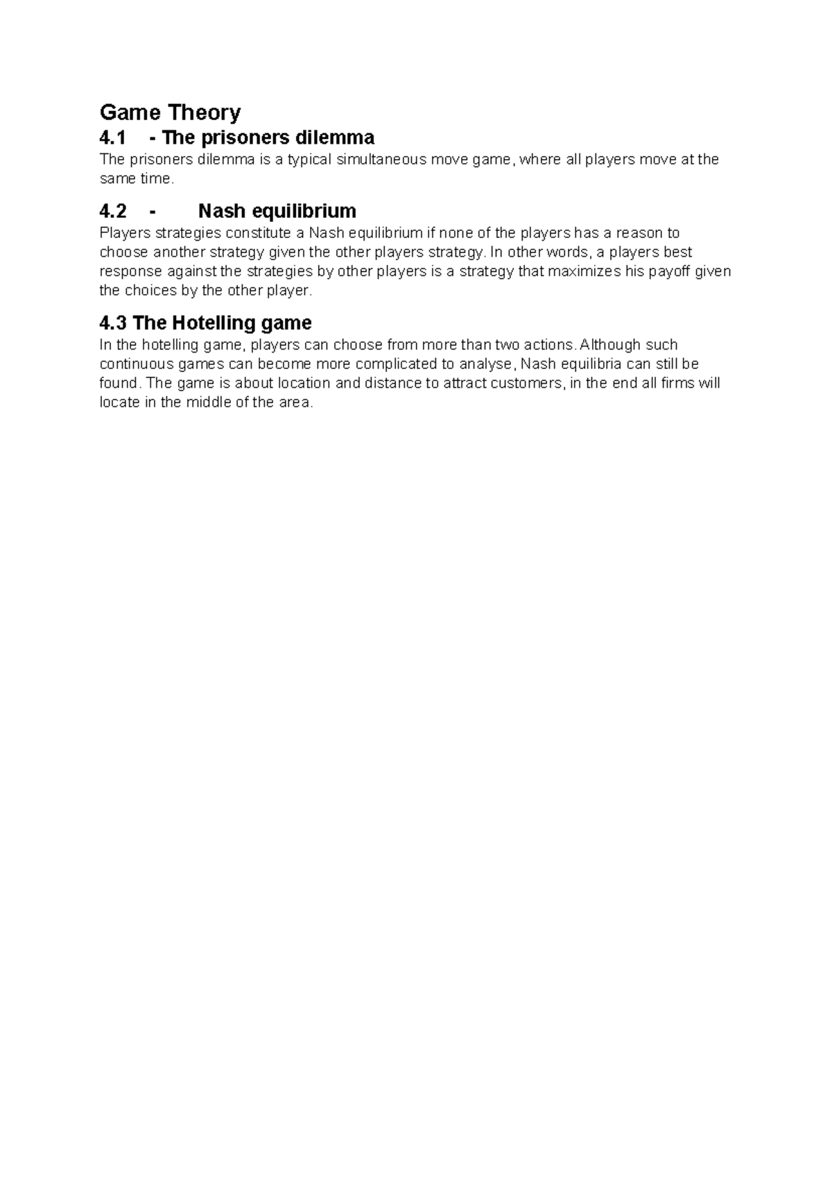 Game Theory - 4 - Nash equilibrium Players strategies constitute a Nash ...