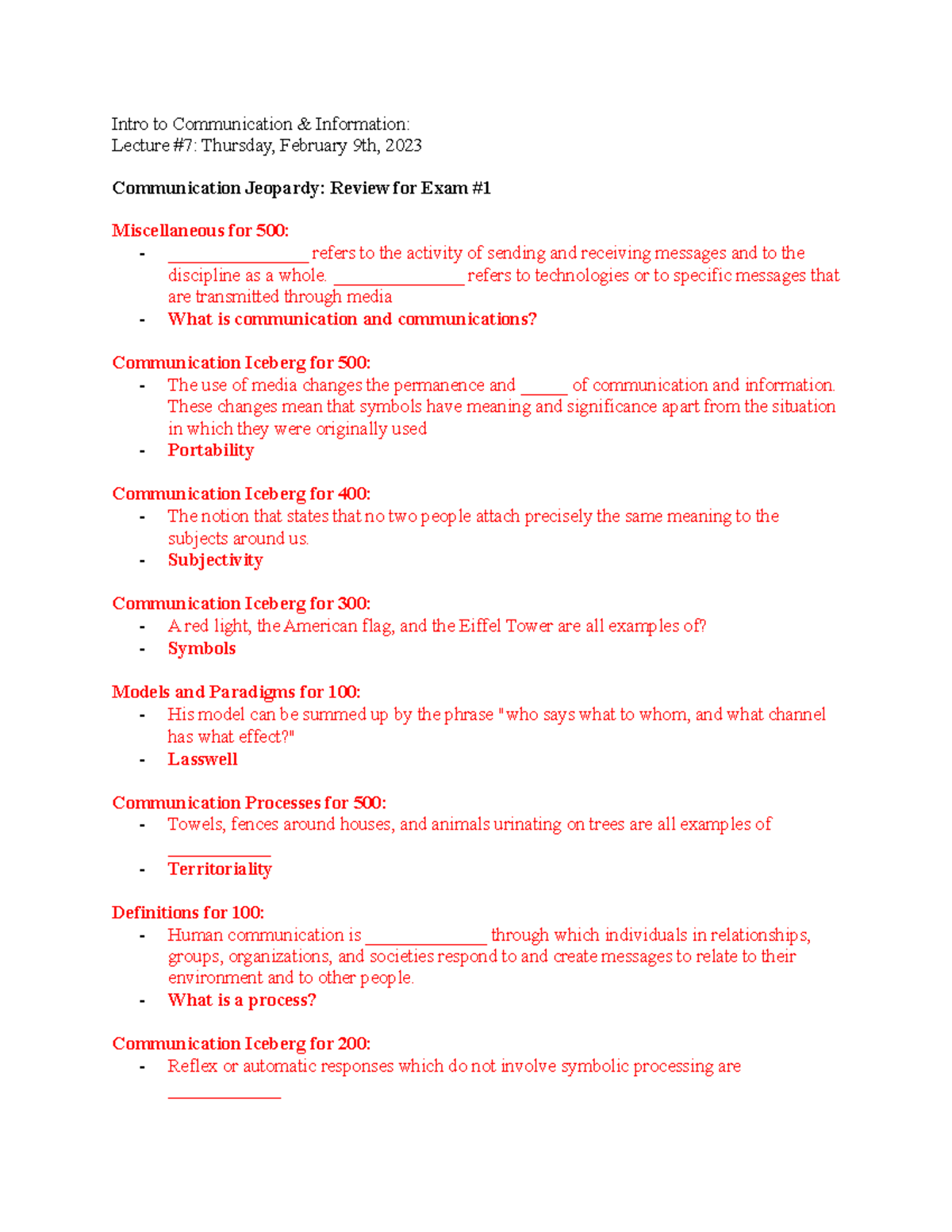 Intro to Communication, Lecture #7, February 9th, 2023 - Intro to ...