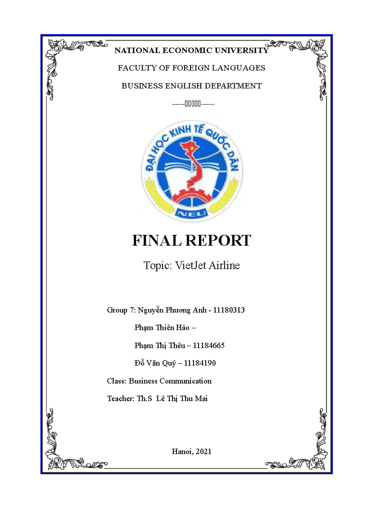 Final report - business communication 2021-2022 - NATIONAL ECONOMIC ...