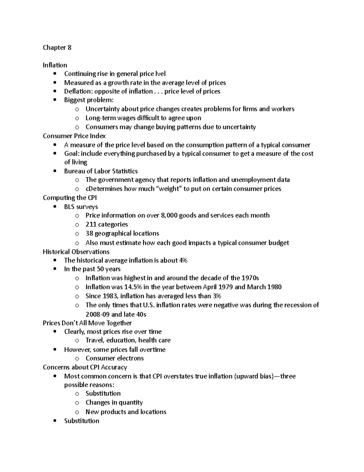 Macro Chapter Eight - Chapter 8 Inflation Continuing rise in general ...