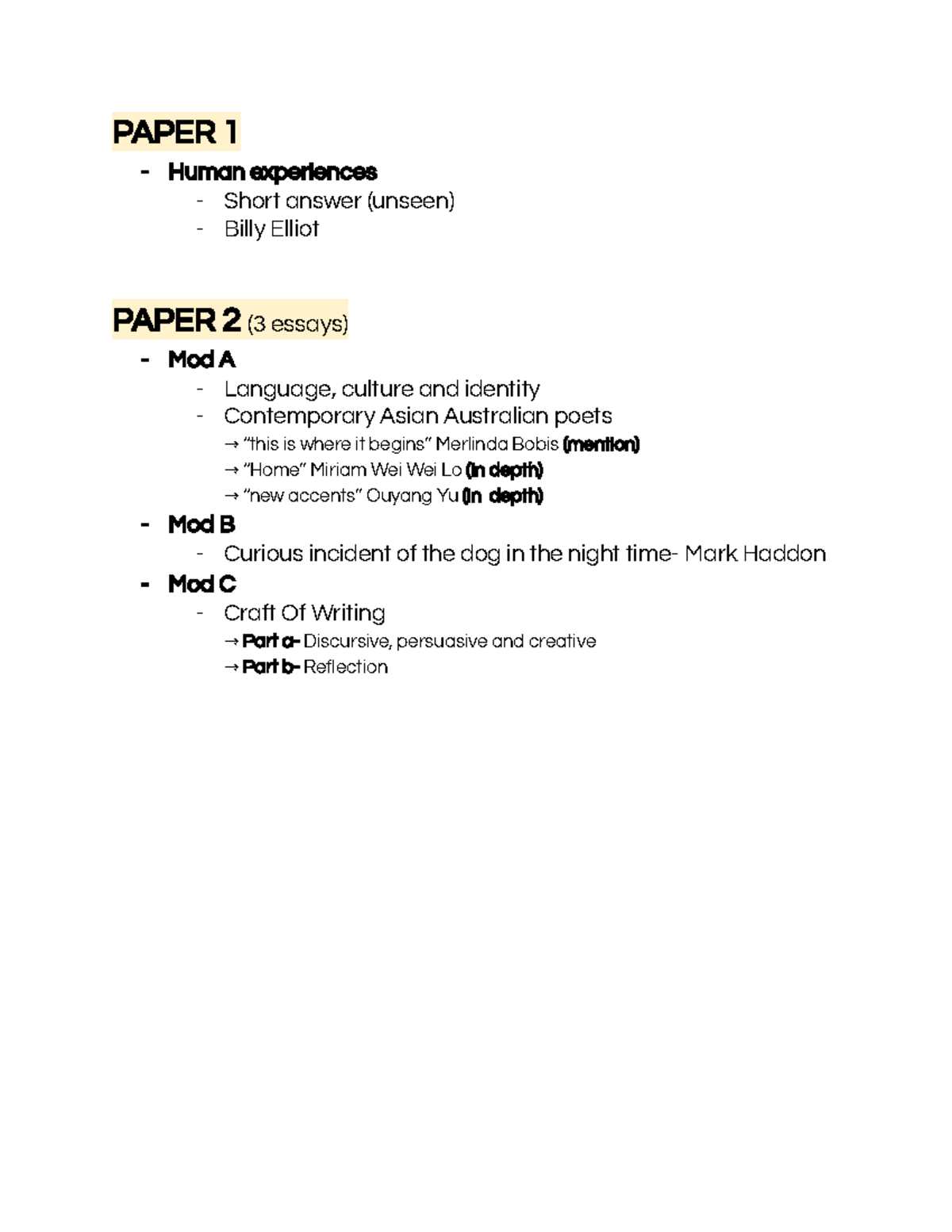 English notesss - PAPER 1 - Human experiences - Short answer (unseen ...