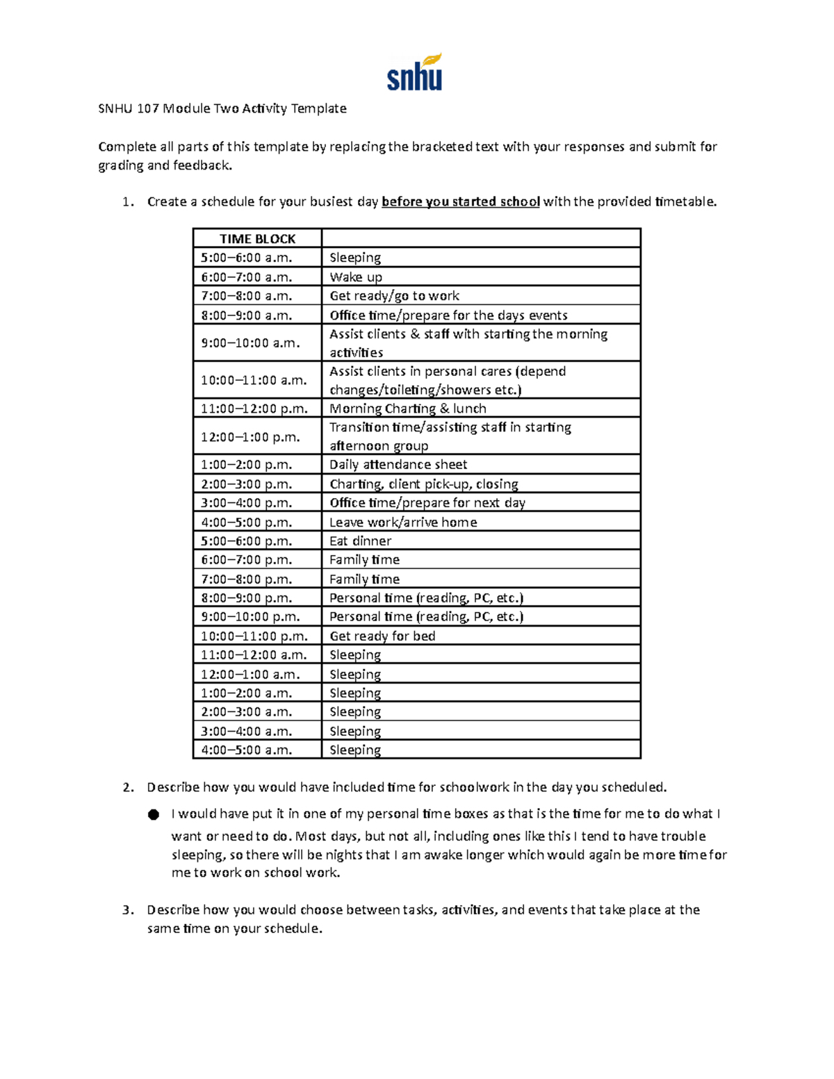 SNHU Module 2 Activity Completed - SNHU 107 Module Two Activity ...