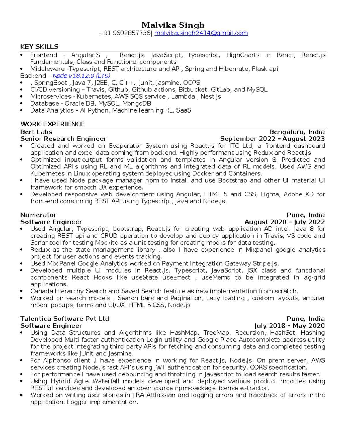 Malvika Singh Resume - Malvika Singh +91 9602857736| malvika@gmail KEY ...