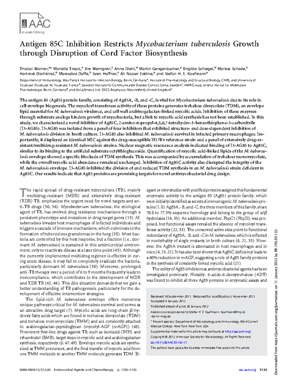 Restriction of Mycobacterium tuberculosis Growth through Disruption of ...