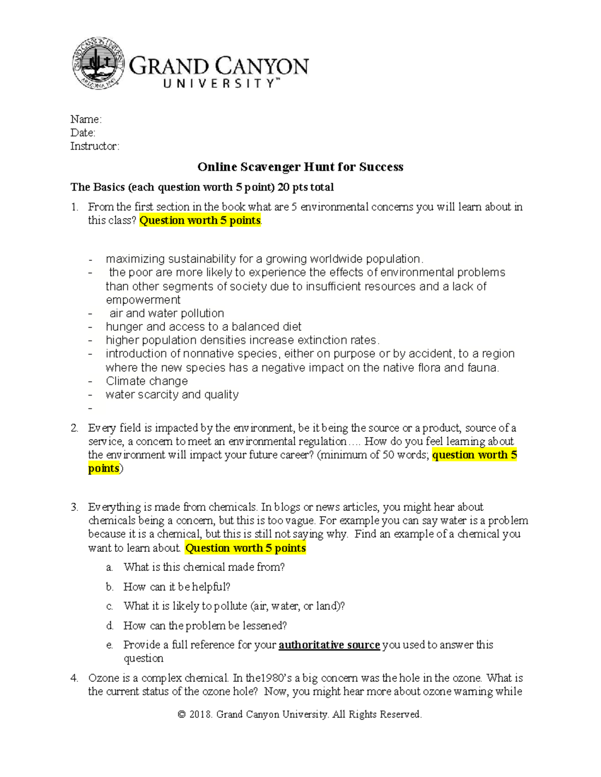 BIO 220 RS Online Scavenger Hunt For Success Resource - Name: Date ...