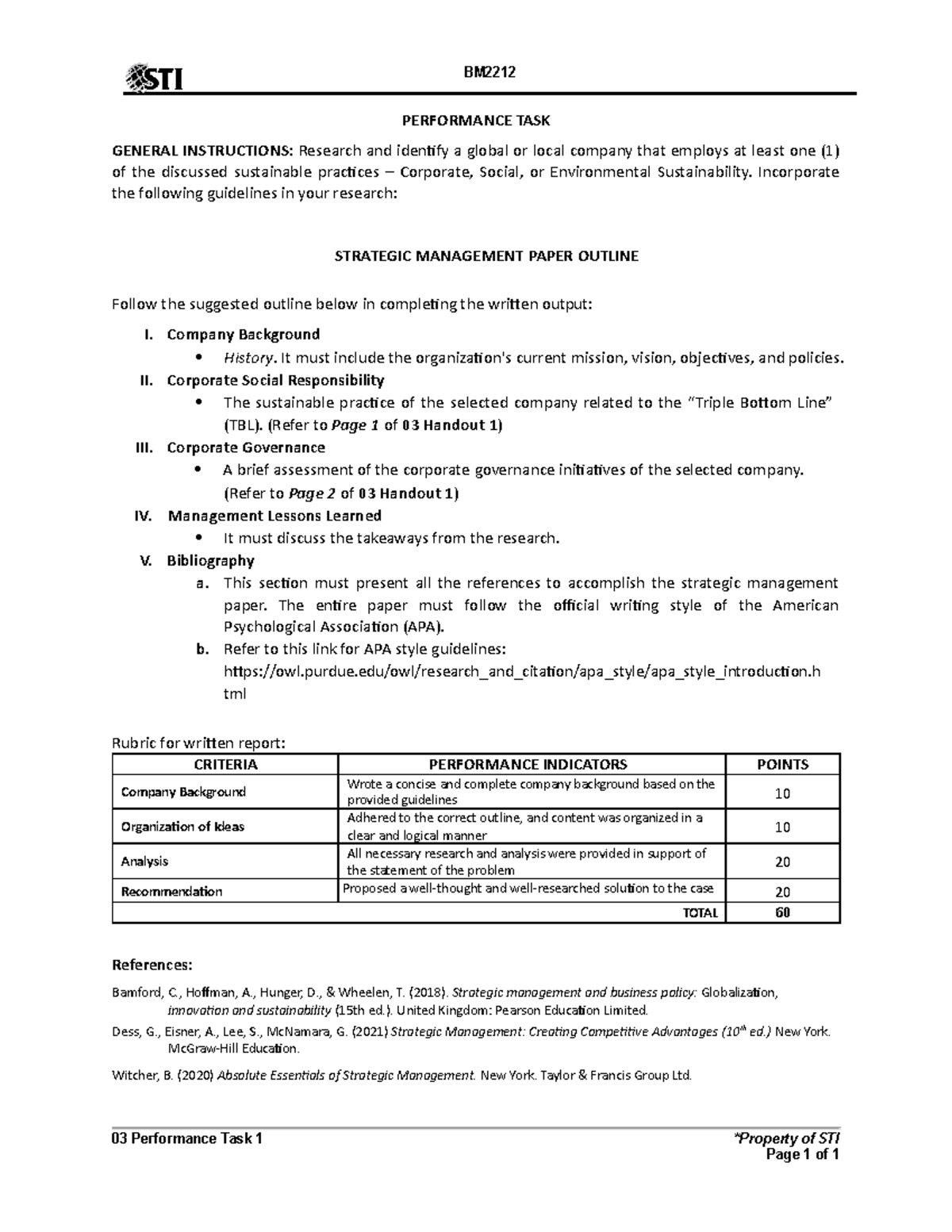 03 Performance Task 1 - BM PERFORMANCE TASK GENERAL INSTRUCTIONS ...