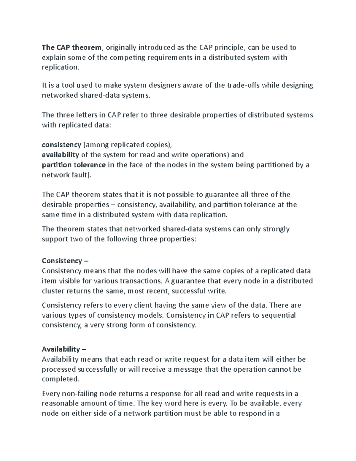 No SQL Cap Theorem - ESSAY - The CAP theorem, originally introduced as ...