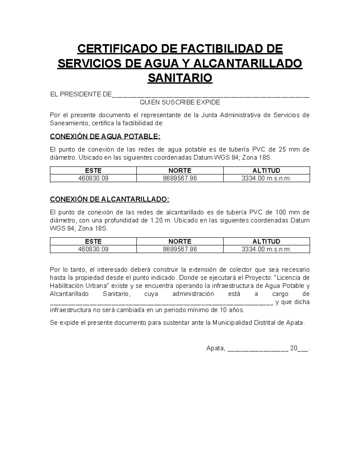 Certificado DE Factibilidad DE Servicios DE AGUA Y Alcantarillado Sanitario - CERTIFICADO DE ...