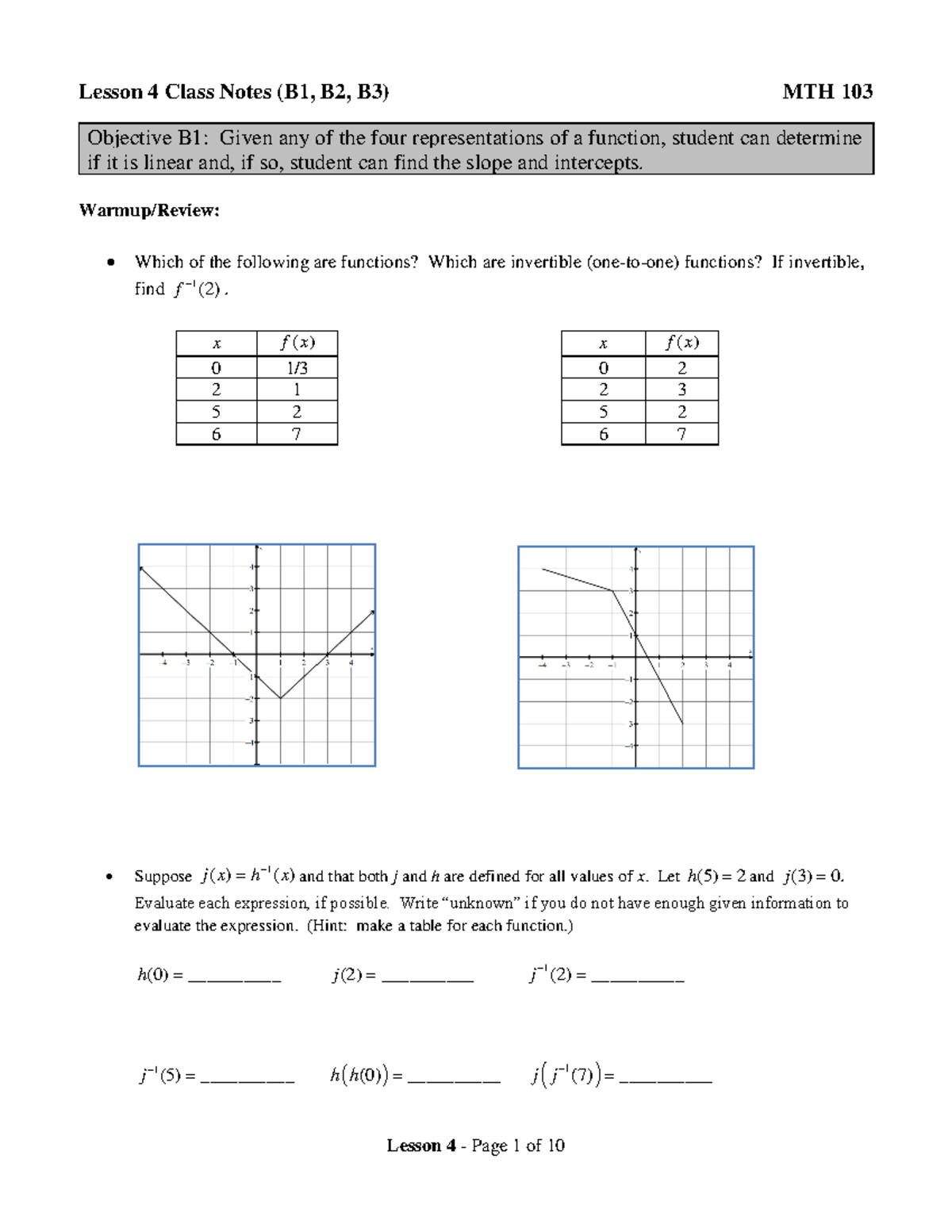 Lesson 4 (B1-B3) - notes - Lesson 4 Class Notes (B1, B2, B3) MTH 103 ...