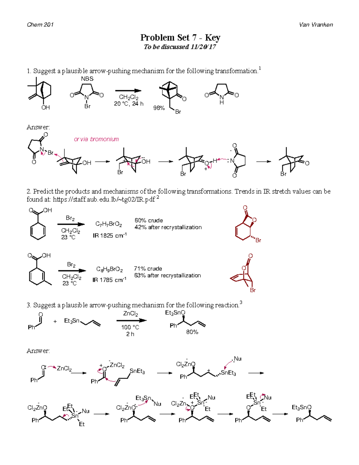Probset 7key - Chem practice material and answer key - Problem Set 7 ...