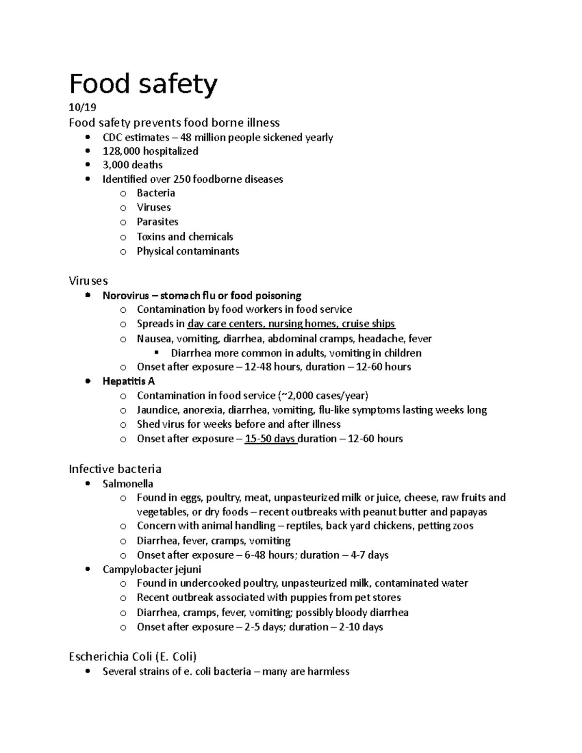 Food safety notes - Food safety 10/ Food safety prevents food borne ...