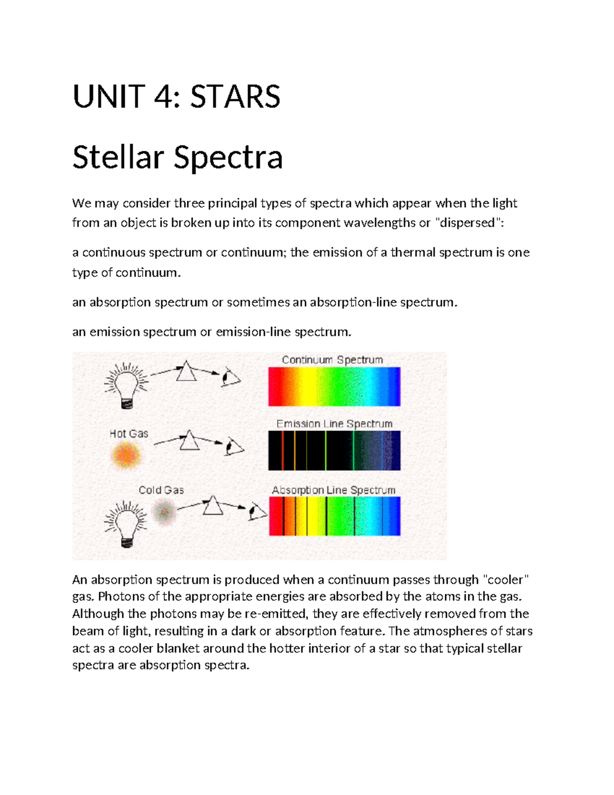 Unit-4 space science OAS351 - UNIT 4: STARS Stellar Spectra We may ...