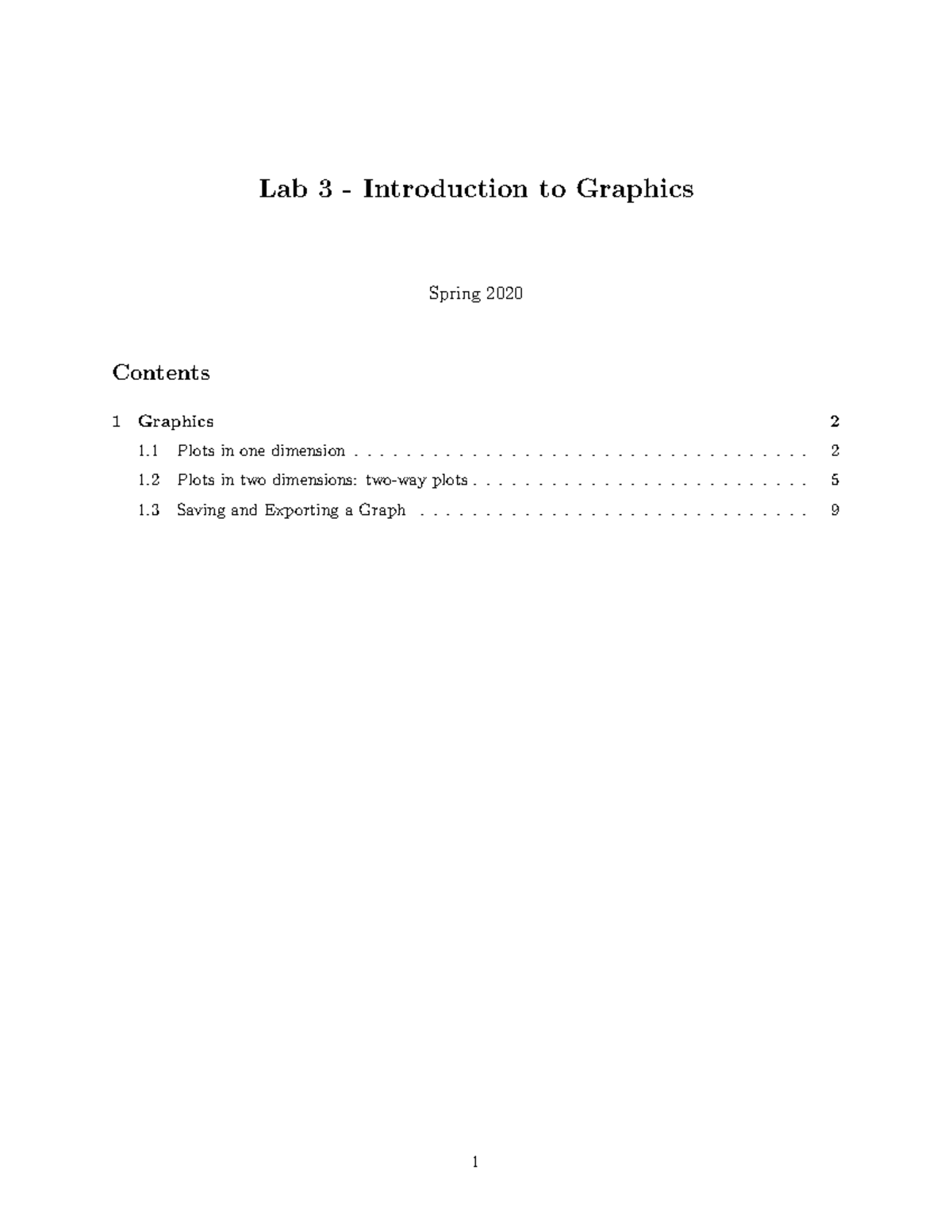 EC2227 STATA Lab3 - Lab 3 - Introduction to Graphics Spring 2020 Contents 1 Graphics 2 1 Plots ...