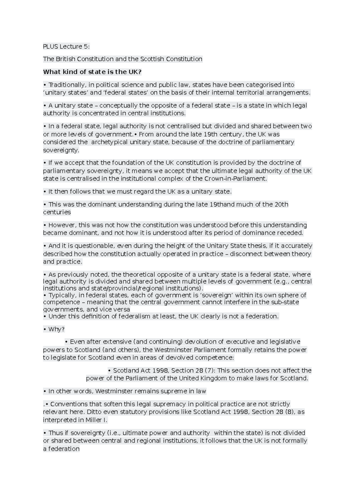 PLUS Lecture 5,6,25 - PLUS Lecture 5: The British Constitution and the Scottish Constitution ...