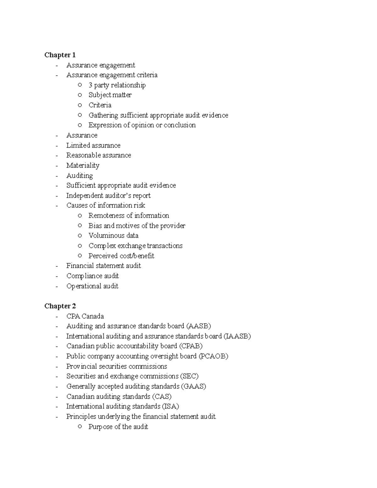 Key words - Summary Principles Of Auditing - Chapter 1 - Assurance engagement - Assurance ...