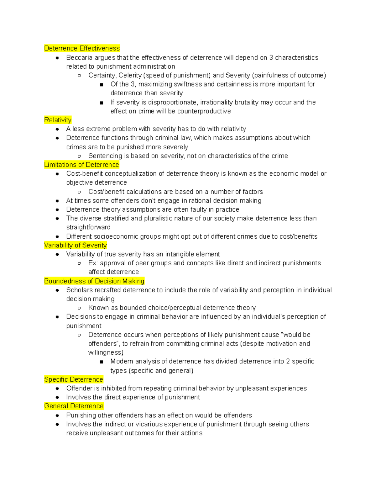 Criminological Theory Lec Notes pt 5 - Deterrence Effectiveness ...