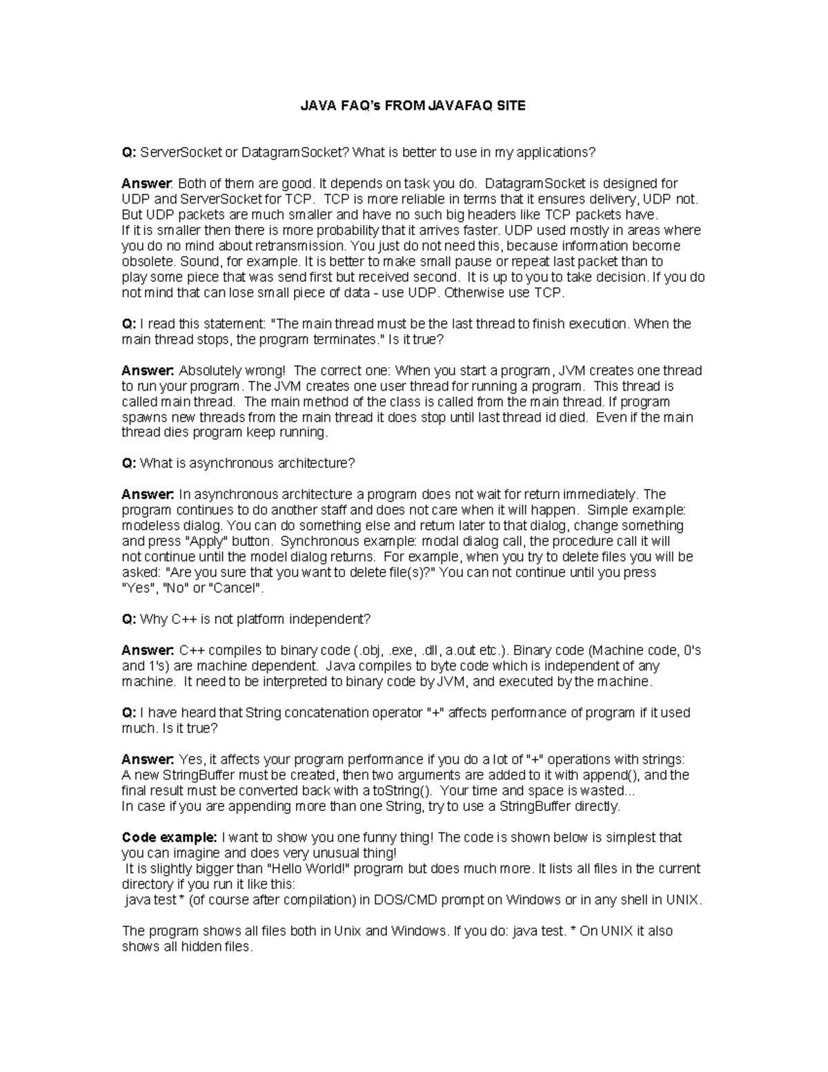 JAVA FAQ - Summary Computer engineering - JAVA FAQ’s FROM JAVAFAQ SITE ...