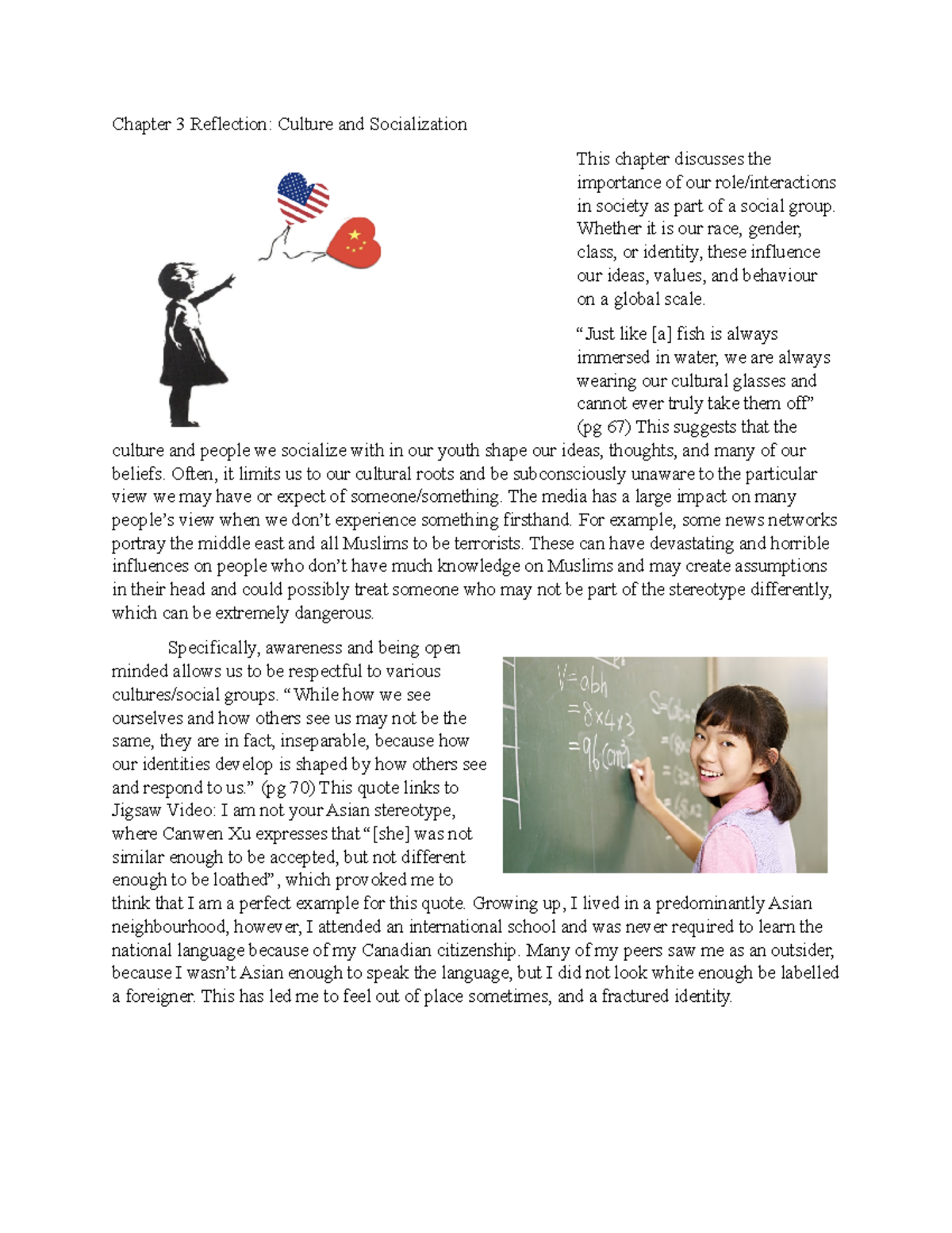 Chapter Reflection 1 - education justice - Chapter 3 Reflection: Culture and Socialization This ...