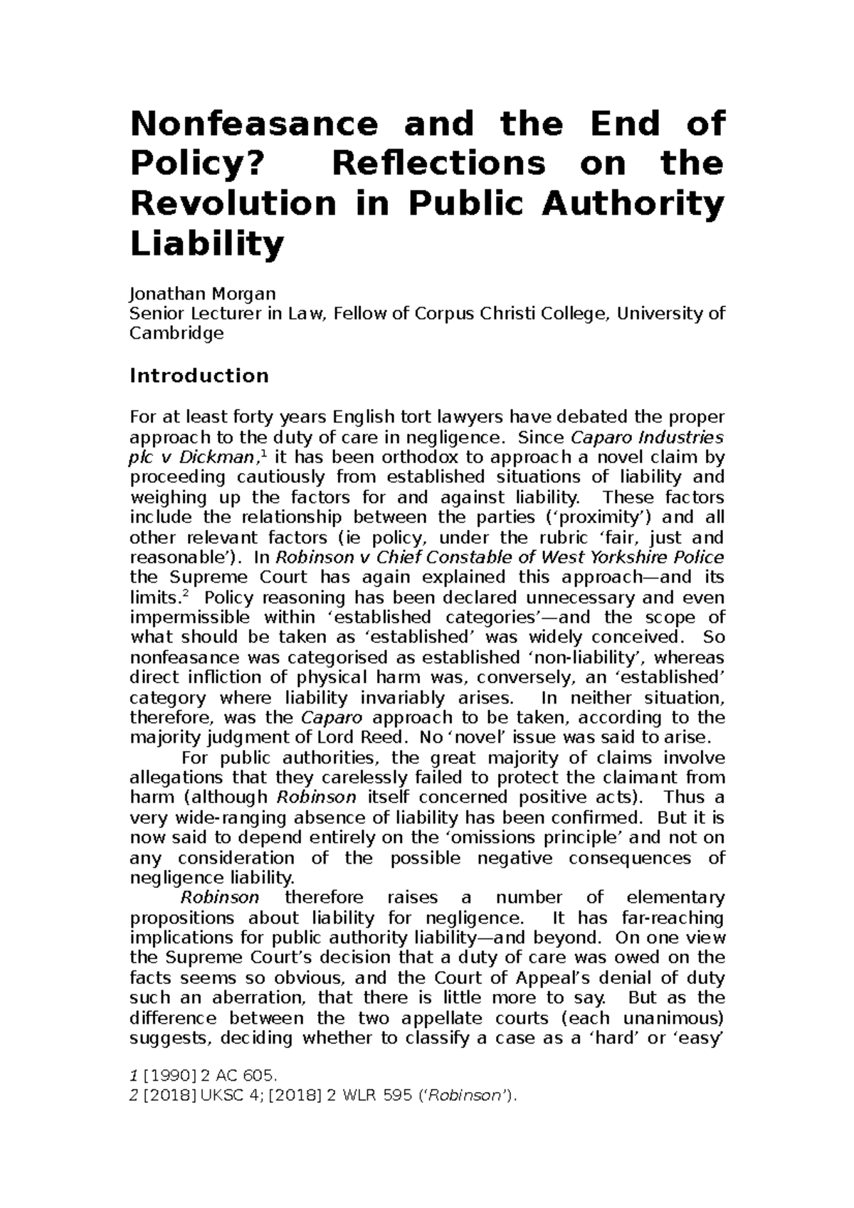 Nonfeasance and the End of Policy? Reflections on the Revolution in ...