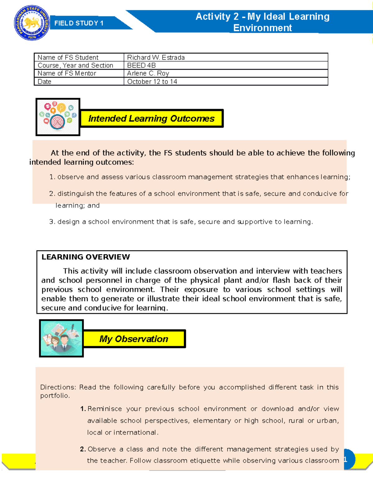 Local media 422870982000 85404 - ####### FIELD STUDY 1 E- PORTFOLIO FOR ...
