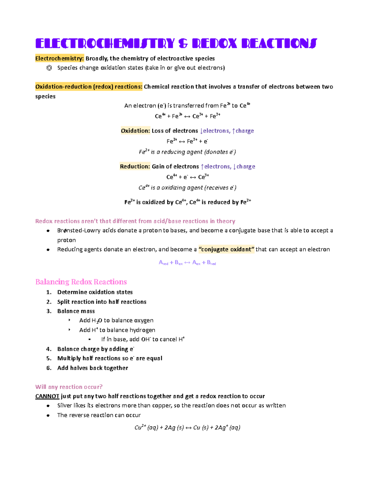Lecture 13 Electrochemistry (Ch. 16-17) - ELECTROCHEMISTRY & REDOX ...