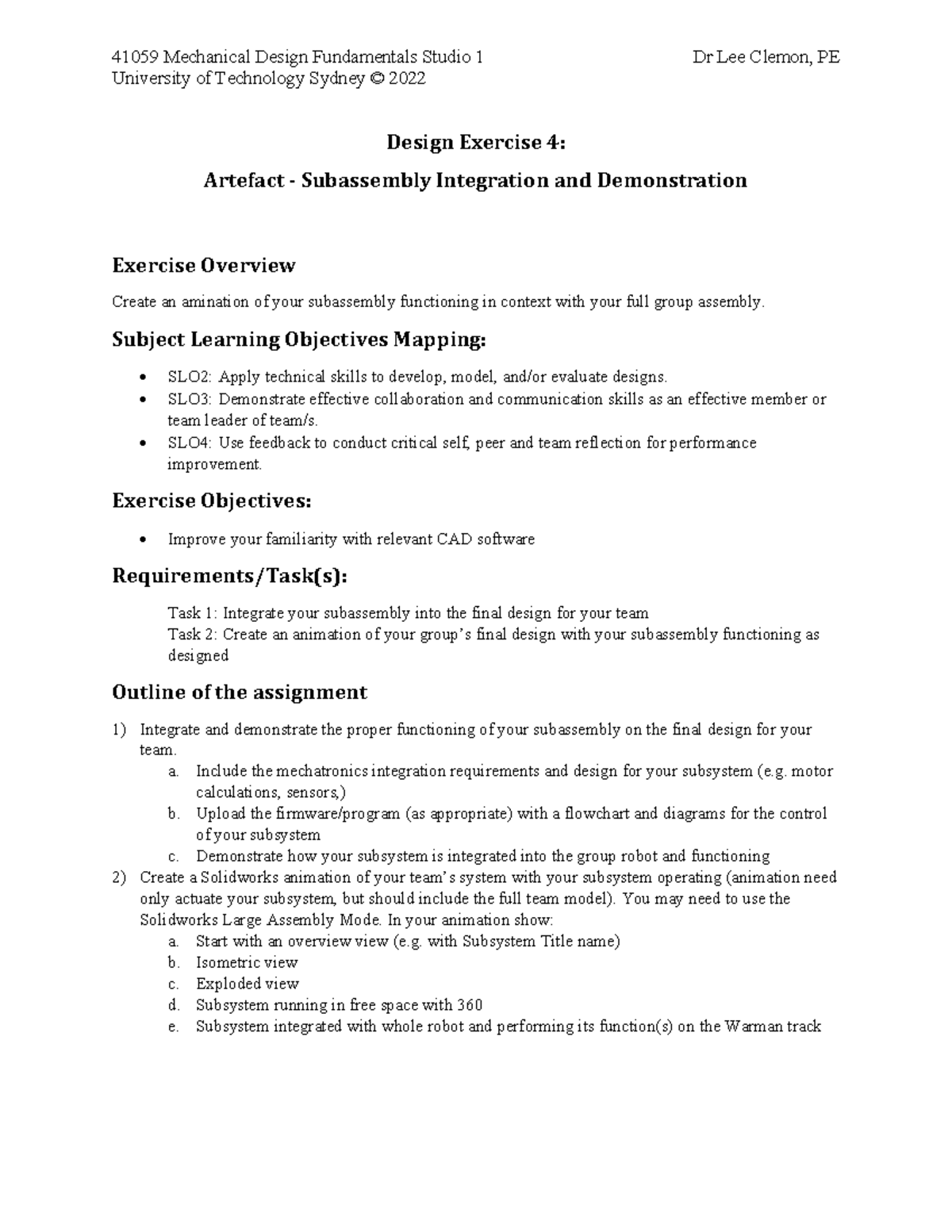 Design Exercise 4-3 - 41059 Mechanical Design Fundamentals Studio 1 Dr ...