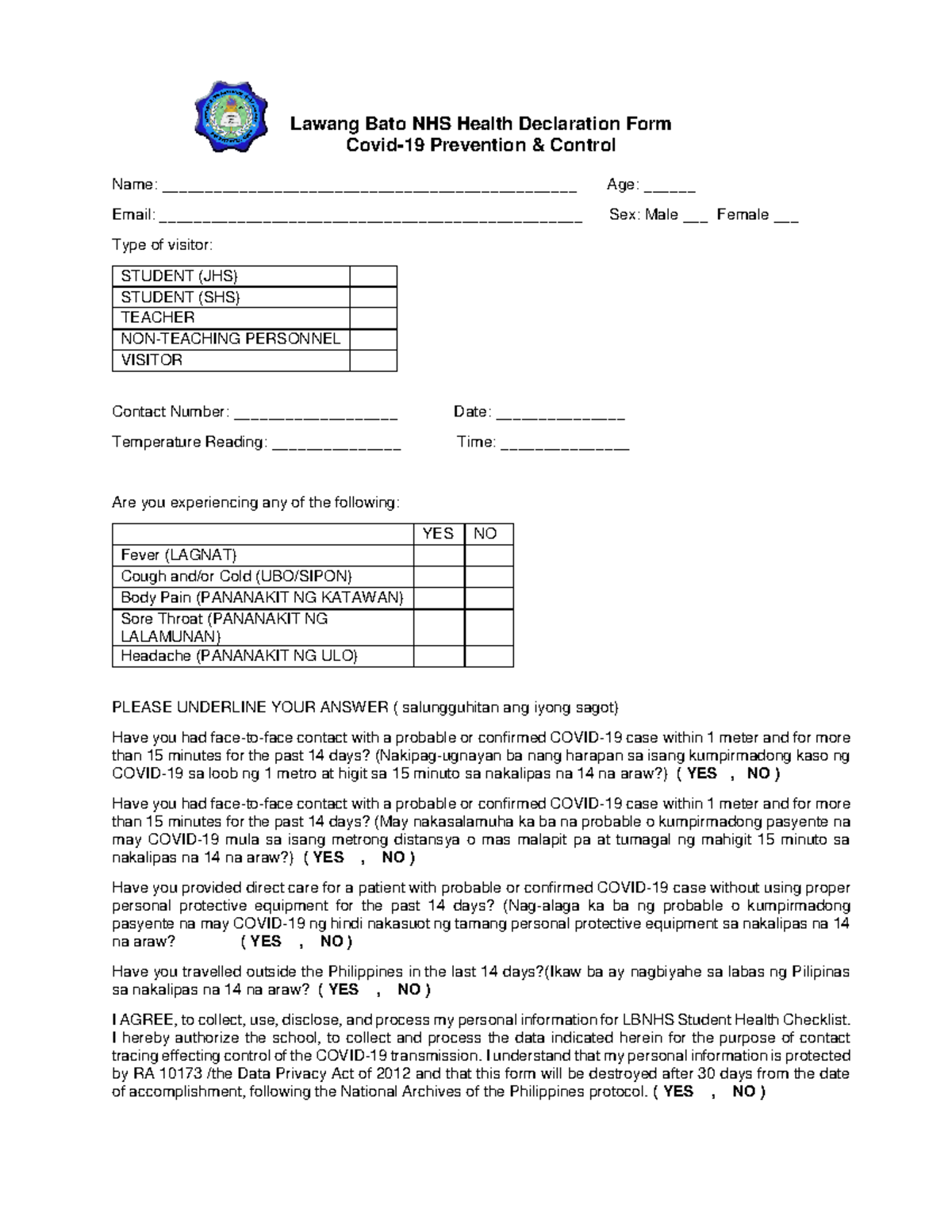 Health-Declaration-Formand various forms of textual literature - Lawang ...