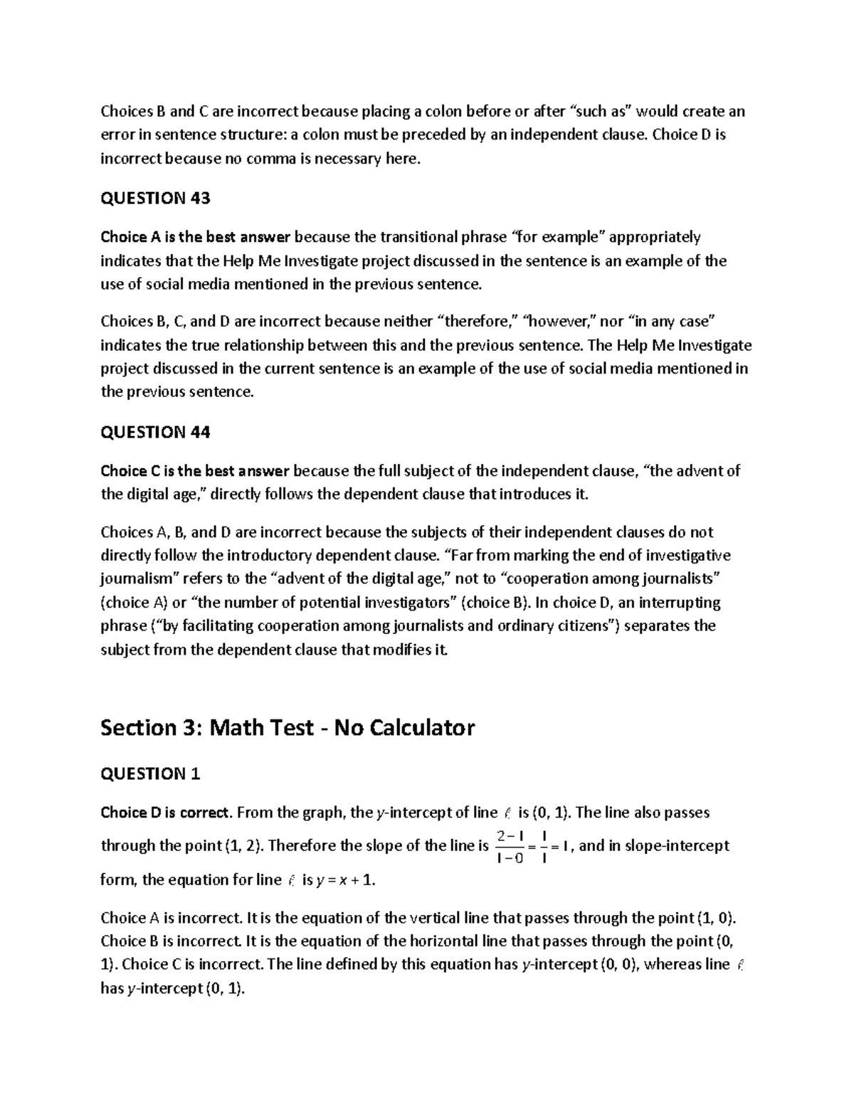 SAT Practice Test #5 Sections 3 & 4 - Answers - Choices B and C are ...