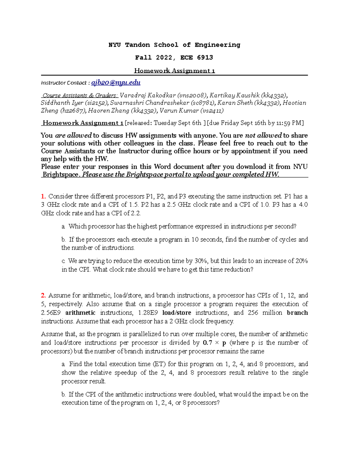 HW 1 ECE 6913 Fall22 - NYU Tandon School of Engineering Fall 2022, ECE 6913 Homework Assignment ...
