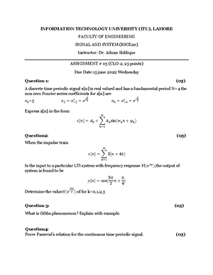 Assignmnet 02 sns - Assignment - INFORMATION TECHNOLOGY UNIVERSITY (ITU), LAHORE FACULTY OF ...