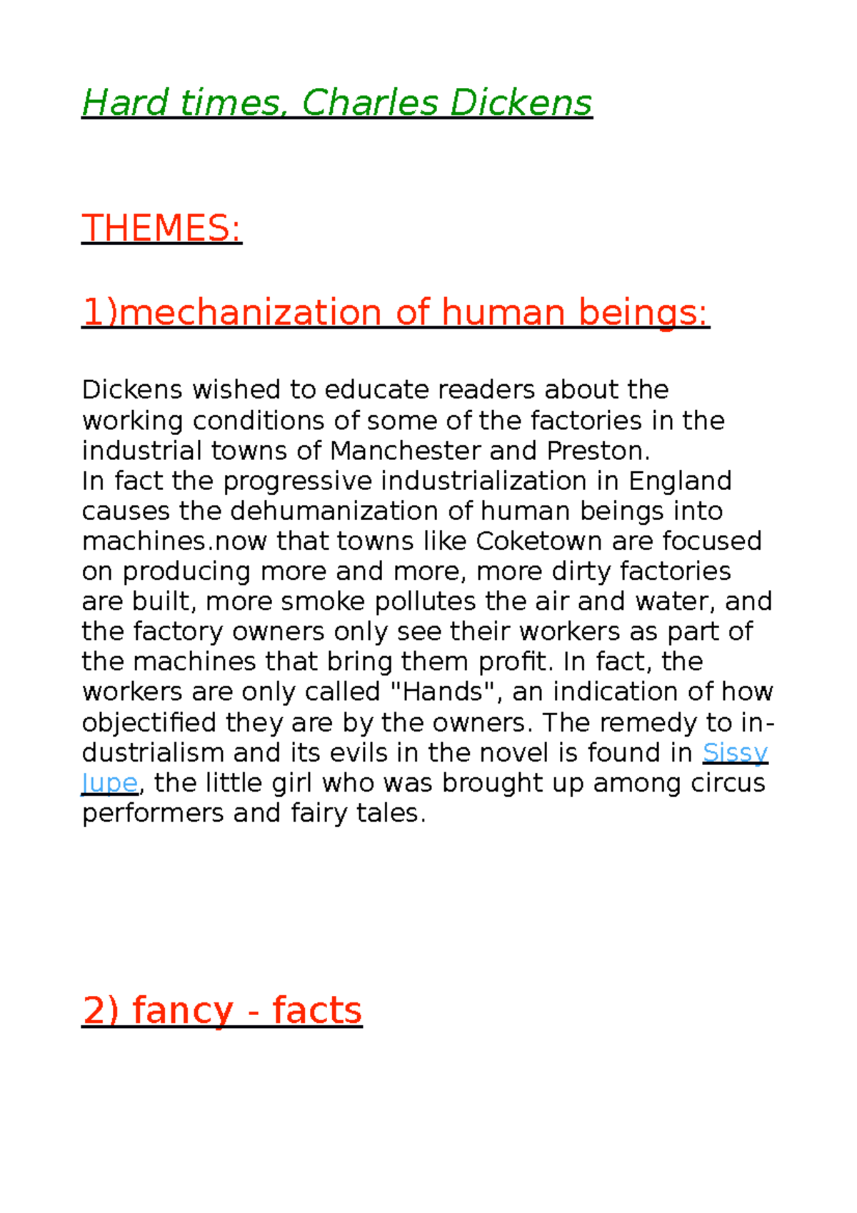 Hard times dickens - appunti di inglese - Hard times, Charles Dickens ...