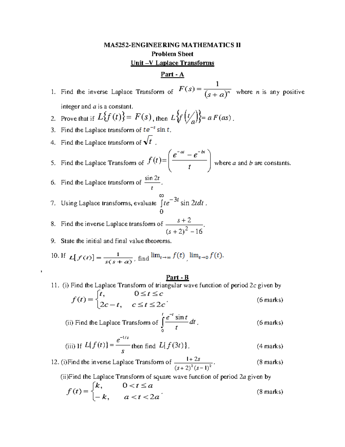 MA5252 Engineering Mathematics II-Unit V-1 - MA 5252 - ENGINEERING ...