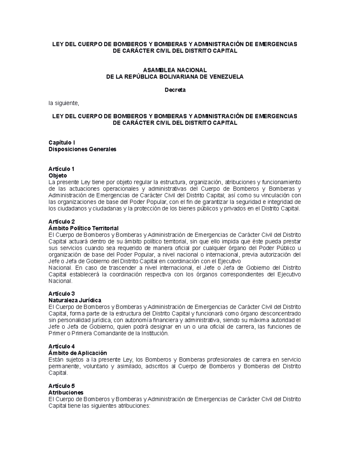 LEY DEL Cuerpo DE Bomberos - LEY DEL CUERPO DE BOMBEROS Y BOMBERAS Y ...