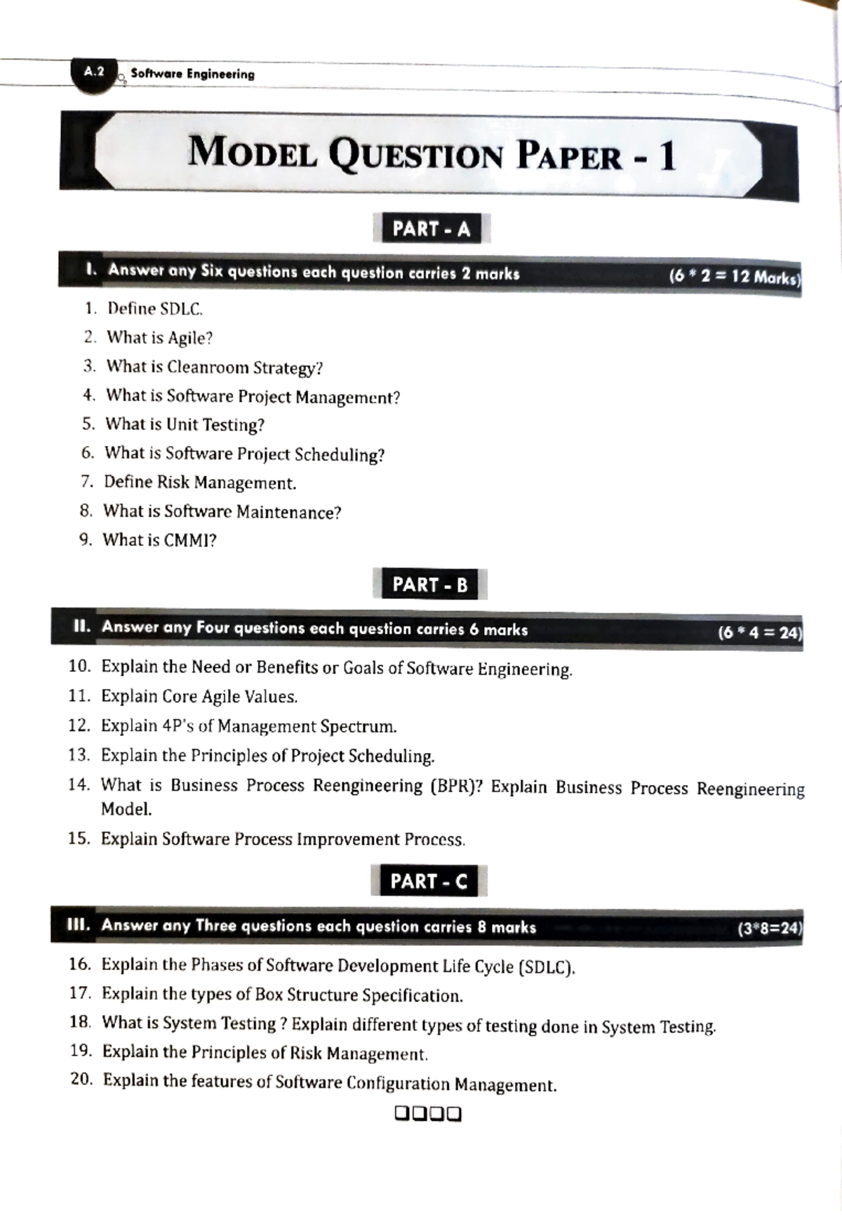 Software engineering model question papers - A Software Engineering MoDEL QUESTION PAPER - 1 I ...