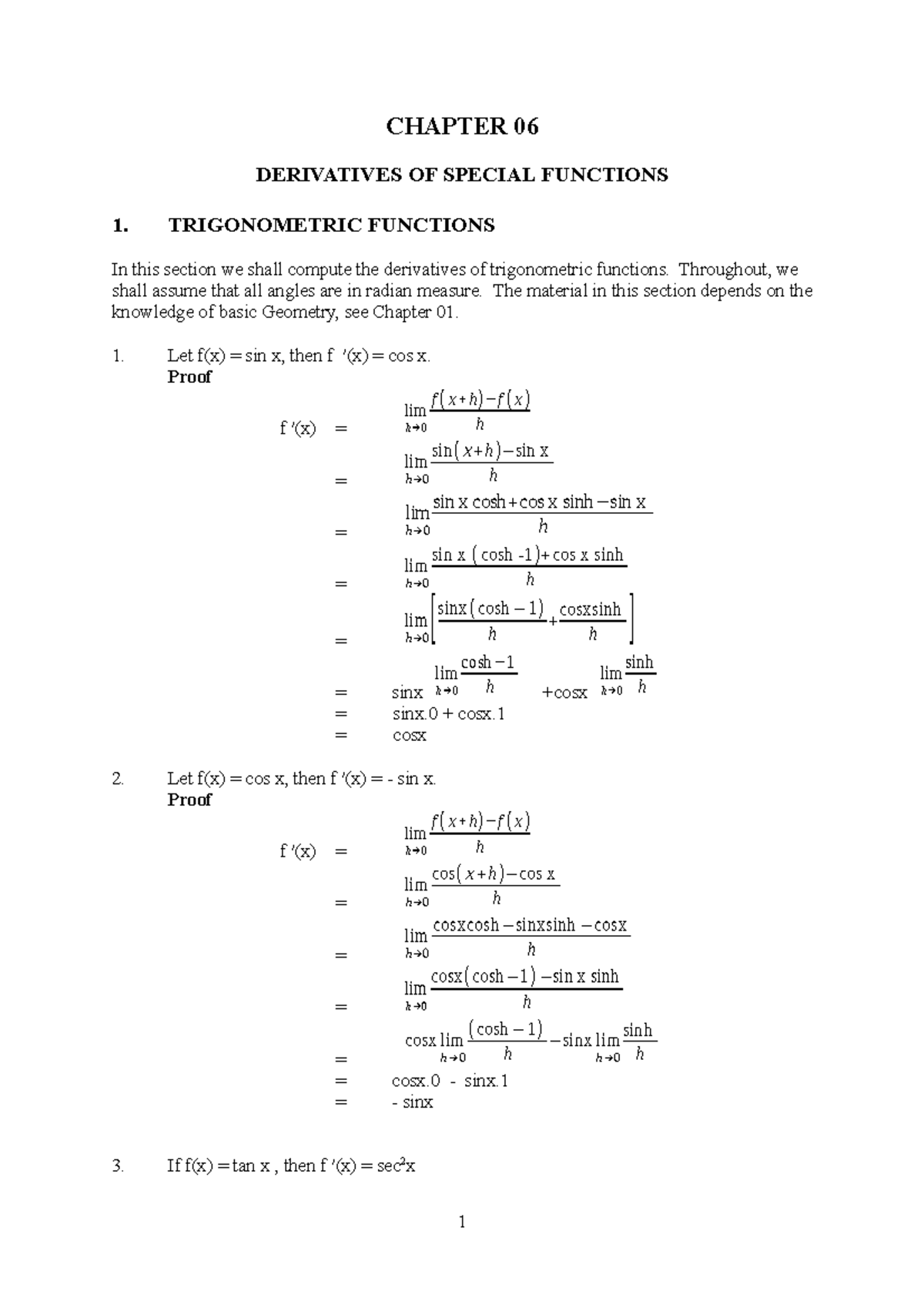 Chapter 06- Derivatives OF Special Functions - CHAPTER 06 DERIVATIVES ...