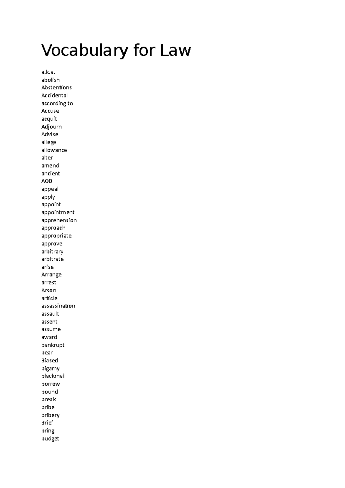 Vocabulary For Law 2RPR NEW LIST - Vocabulary for Law a.k. abolish ...
