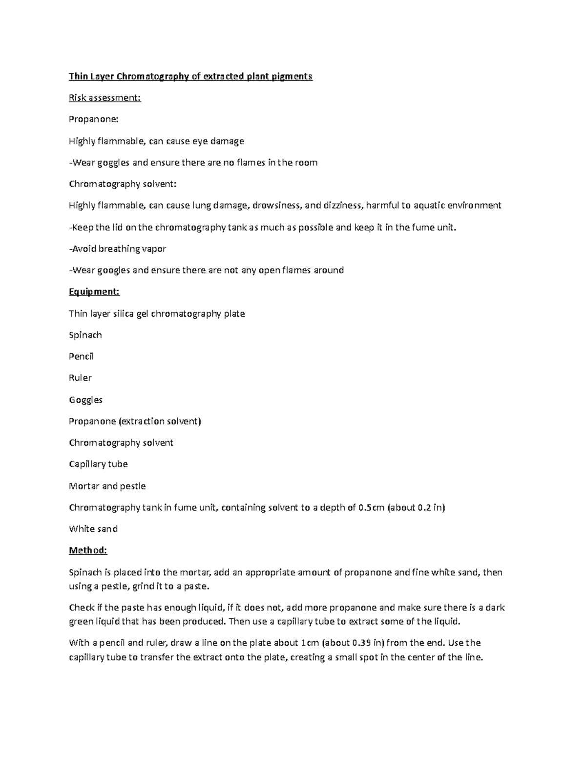 BTEC Assignment C - Thin Layer Chromatography of extracted plant ...