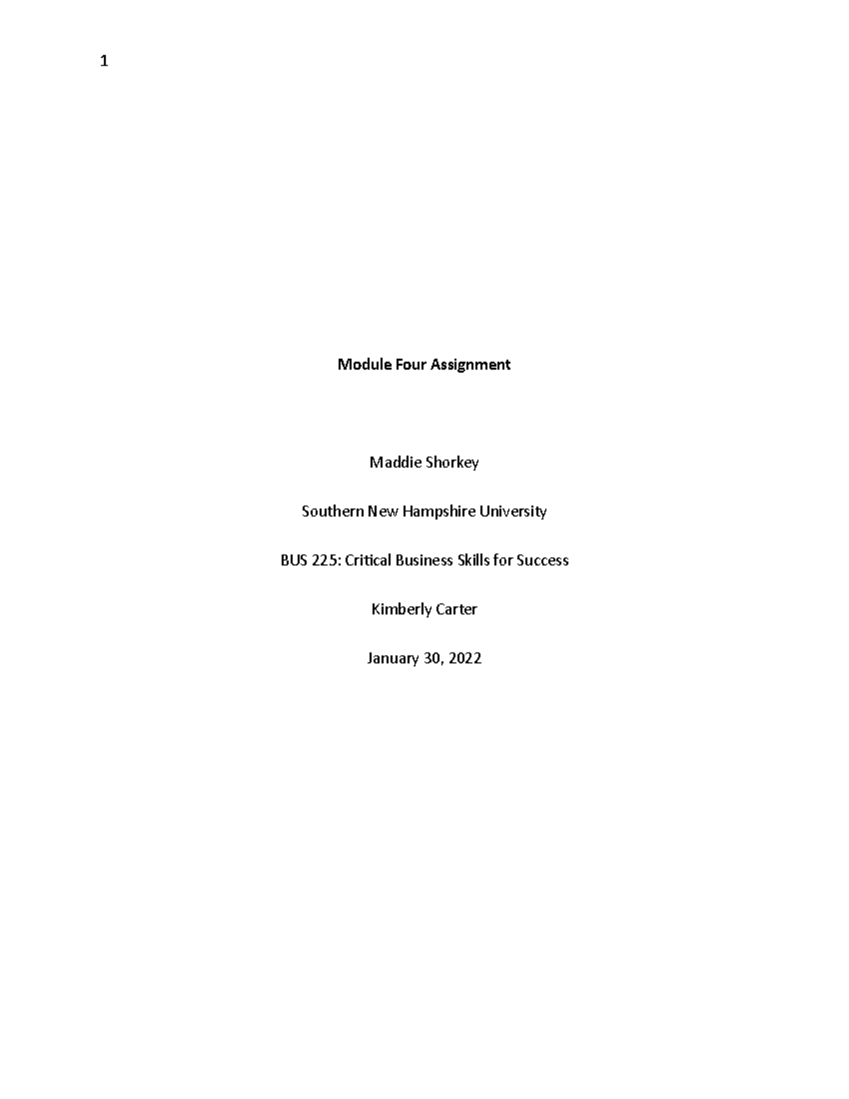 BUS225 Module Four Assignment - 1 Module Four Assignment Maddie Shorkey ...