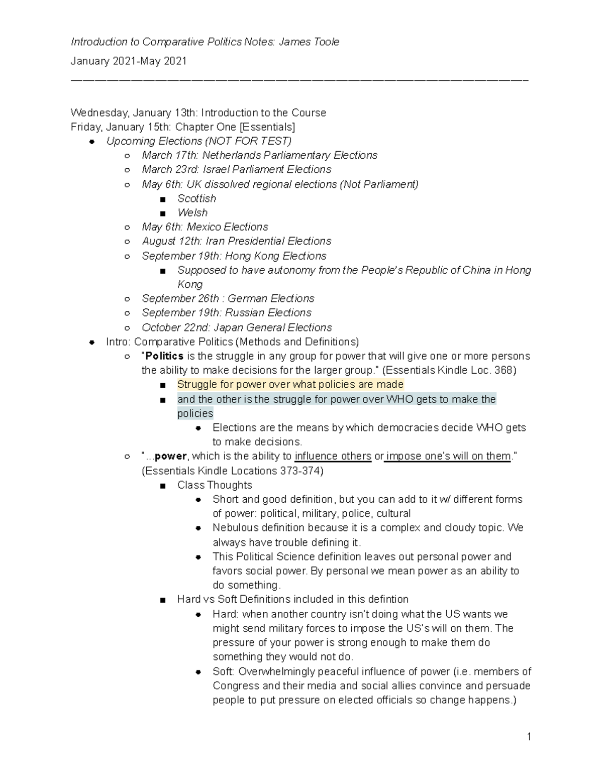 Complete Intro to Compar. Politics Notes - Introduction to Comparative ...