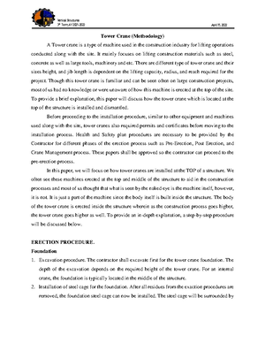 Tower Crane (Methodology) - It mainly focuses on lifting construction materials such as steel ...