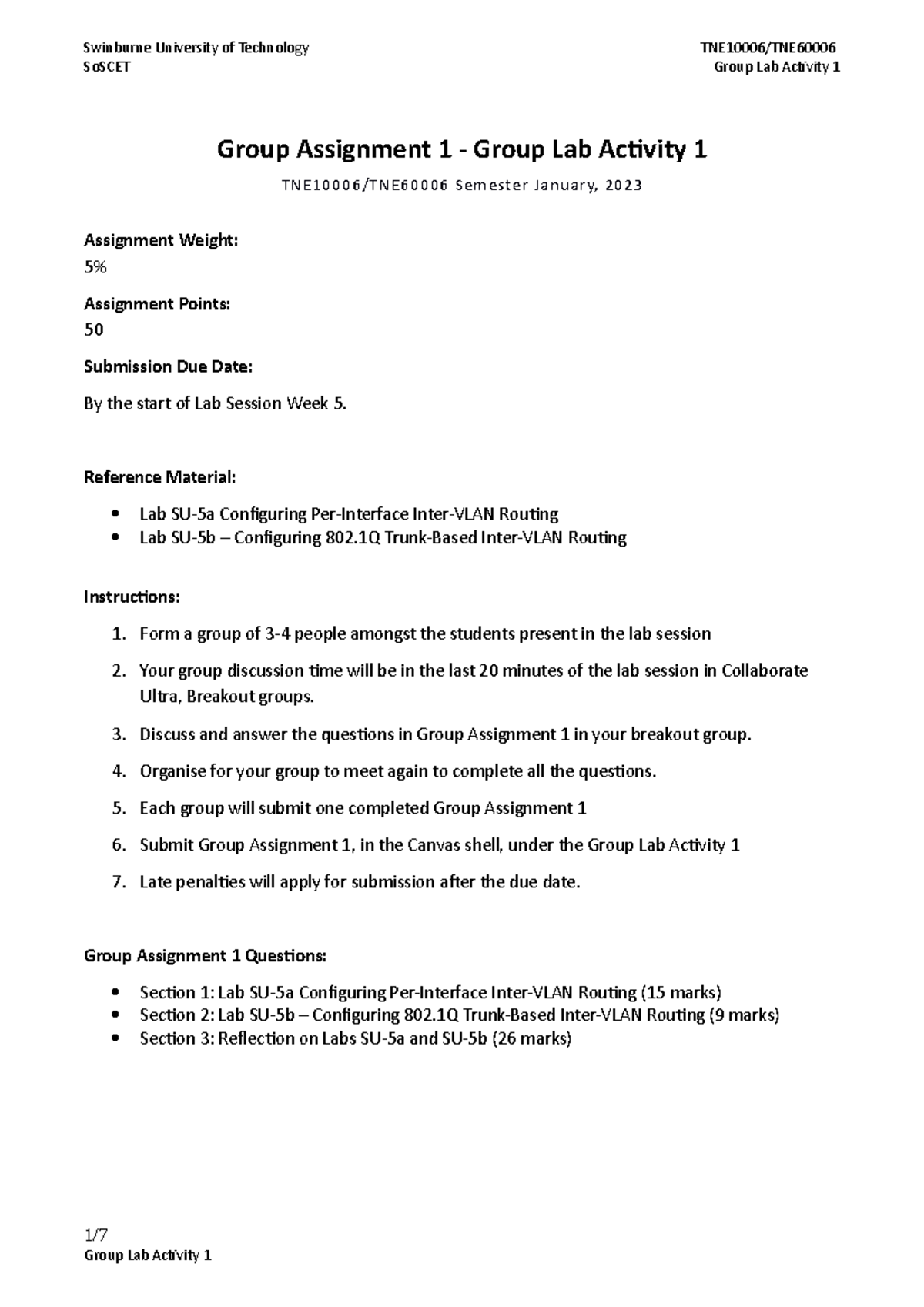 Group Assignment 1 - Group Lab Activity 1-1 - Reference Material: Lab SU-5a Configuring - Studocu