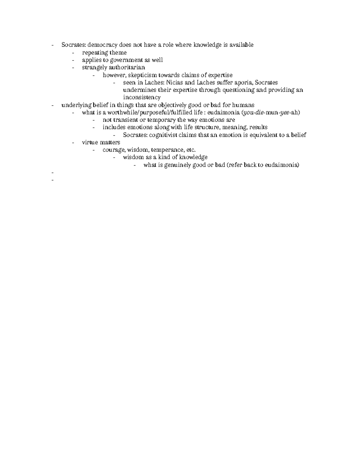 8 24 Laches - Lecture notes 1 - Socrates: democracy does not have a ...