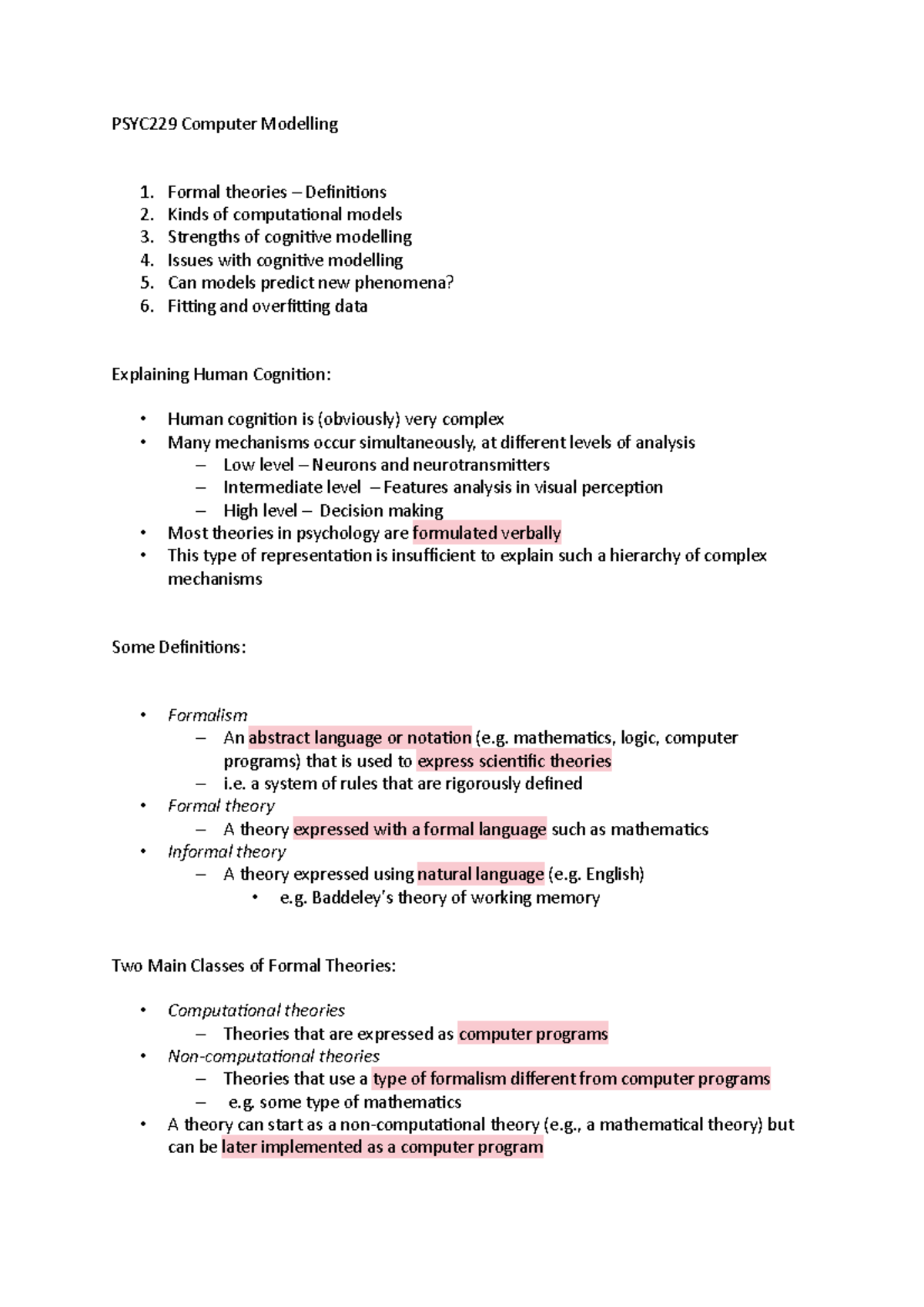 9 Computer Modelling Lecture Notes 9 Psyc229 Computer Modelling