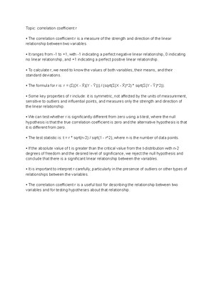 Linear regression and correlation - Topic: the interpretation of regression coefficients, - Studocu