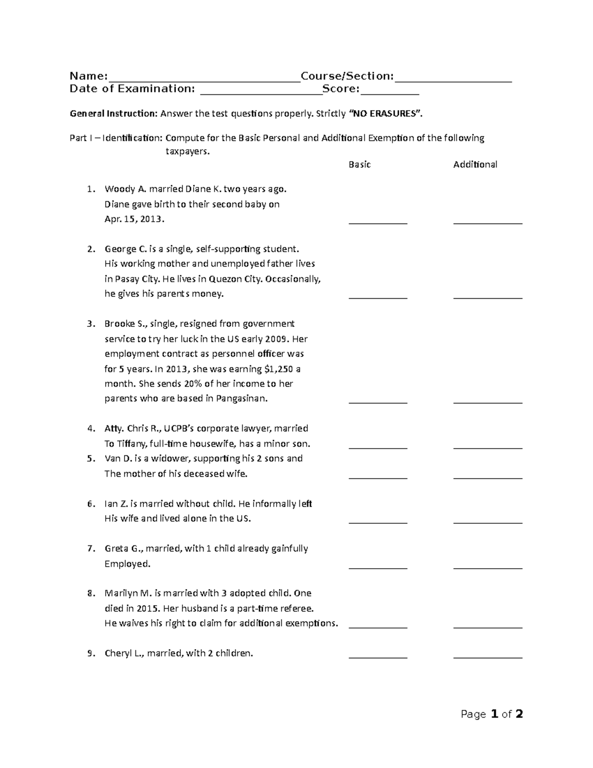 INCOME TAXATION - Name:______________Course/Section: Date of ...