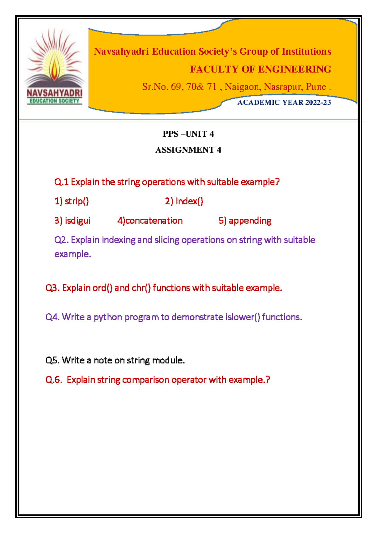PPS UNIT 4 - Assignment 4 - Navsahyadri Education Society’s Group of ...