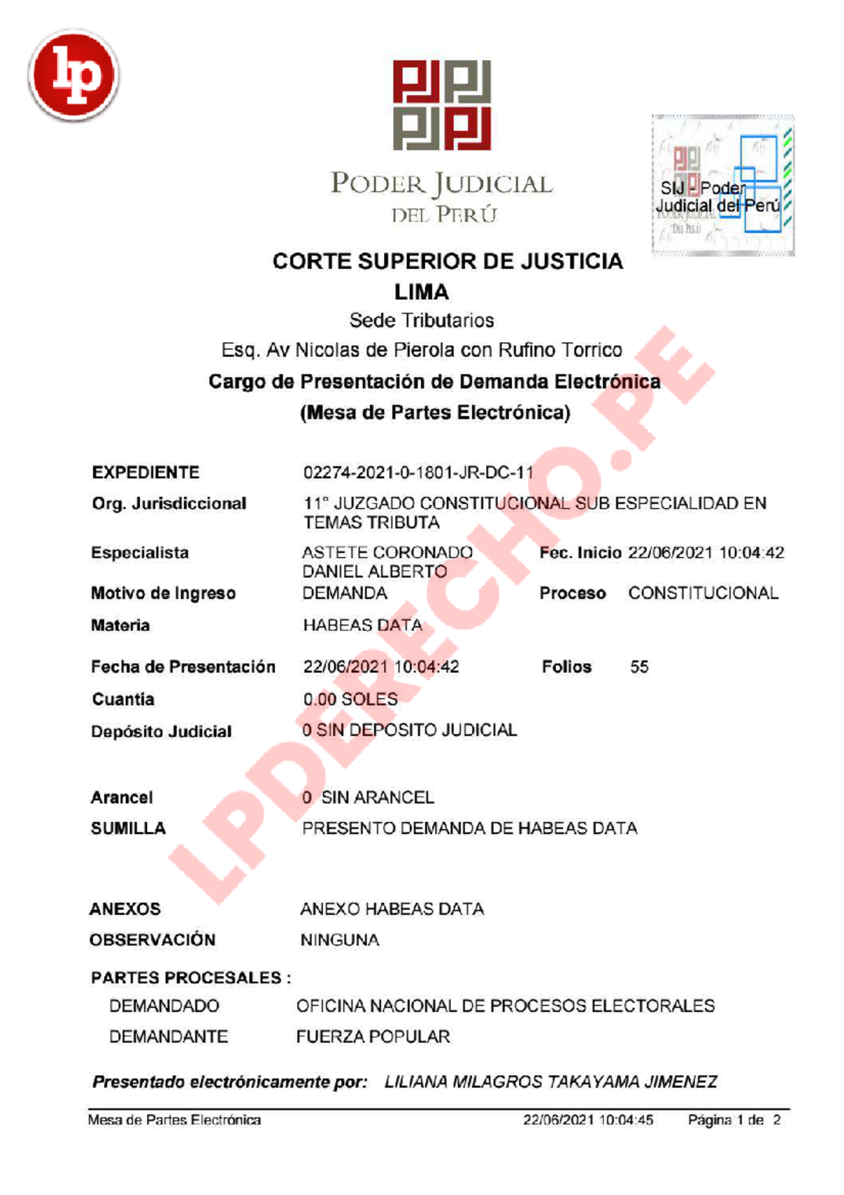 Expediente 02274 2021 LP - lp PIPI PIPI PIP PODER JUDICIAL SIJ ! Poder ...